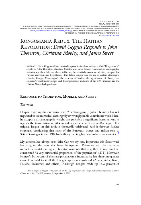(PDF) Kongomania Redux, the Haitian Revolution: David Geggus Responds ...