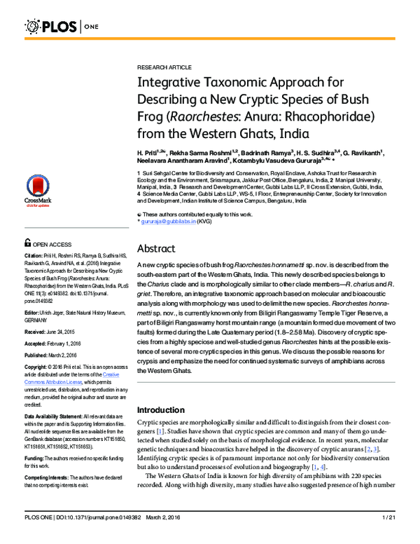 (PDF) Integrative Taxonomic Approach for Describing a New Cryptic ...