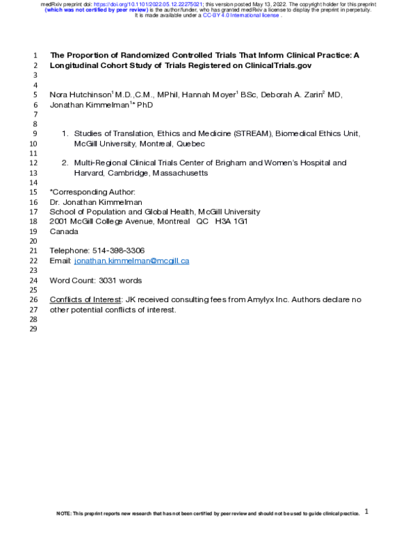 (PDF) The Proportion of Randomized Controlled Trials That Inform Clinical Practice: A ...