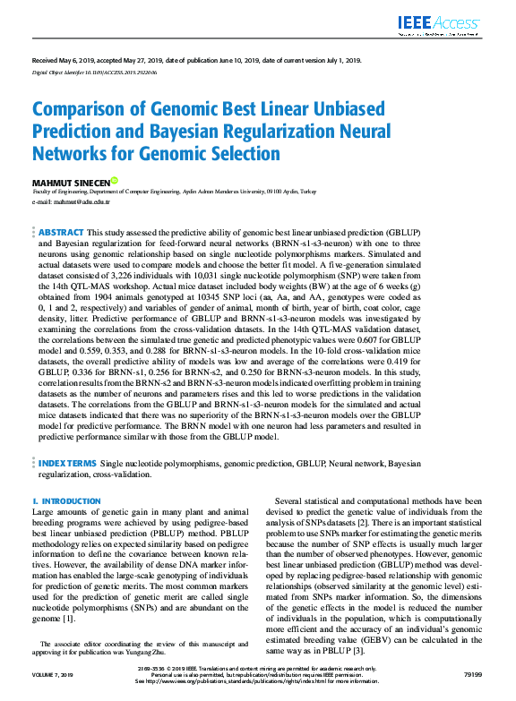 (PDF) Comparison of Genomic Best Linear Unbiased Prediction and ...