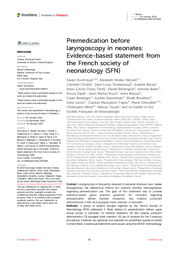 (PDF) Premedication Guidelines for Neonatal Laryngoscopy