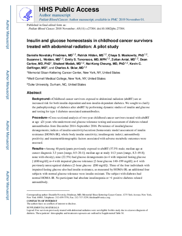 (PDF) Insulin and glucose homeostasis in childhood cancer survivors ...
