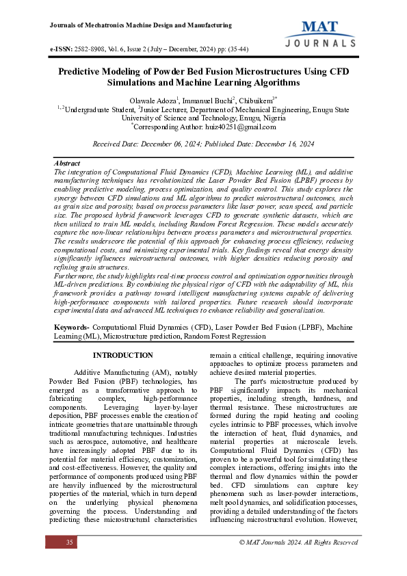 (PDF) Predictive Modeling of Powder Bed Fusion Microstructures Using CFD Simulations and Machine ...