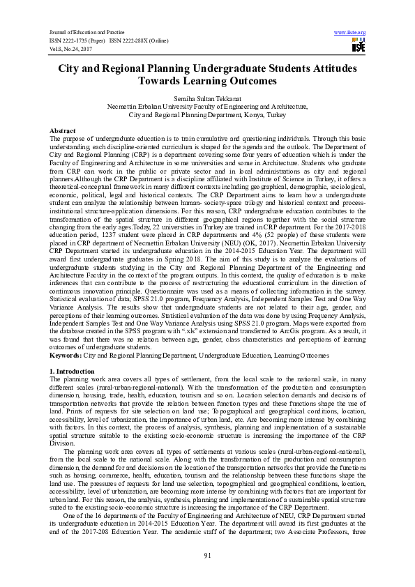 (PDF) City and Regional Planning Undergraduate Students Attitudes Towards Learning Outcomes