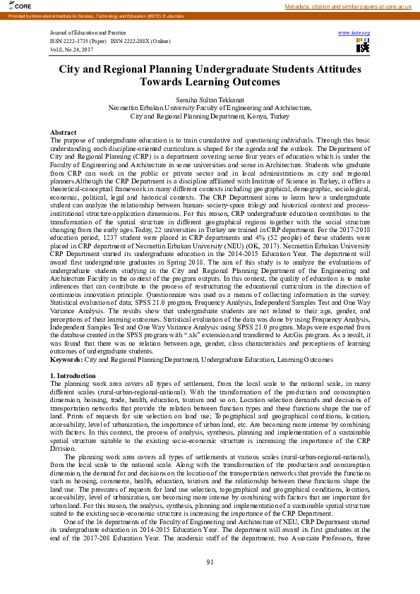 (PDF) City and Regional Planning Undergraduate Students Attitudes Towards Learning Outcomes