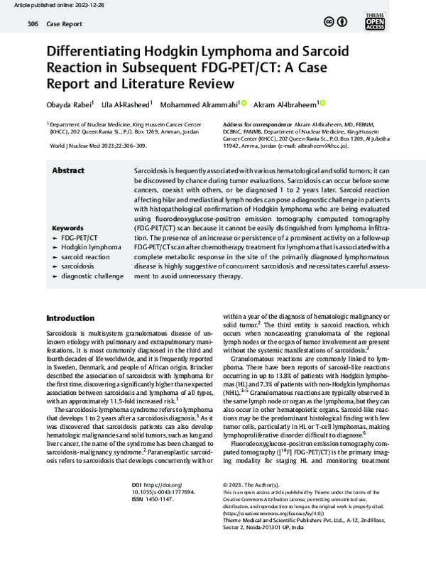 (PDF) Differentiating Hodgkin Lymphoma and Sarcoid Reaction in ...