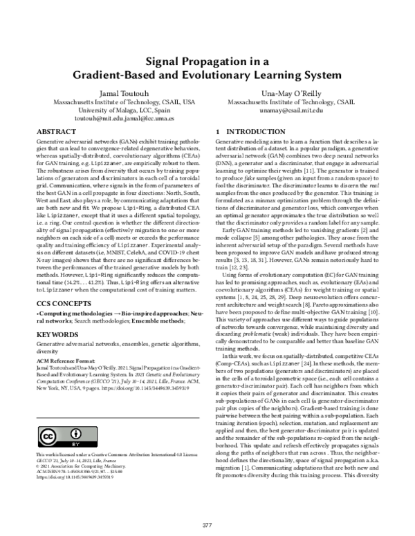 (PDF) Signal propagation in a gradient-based and evolutionary learning system
