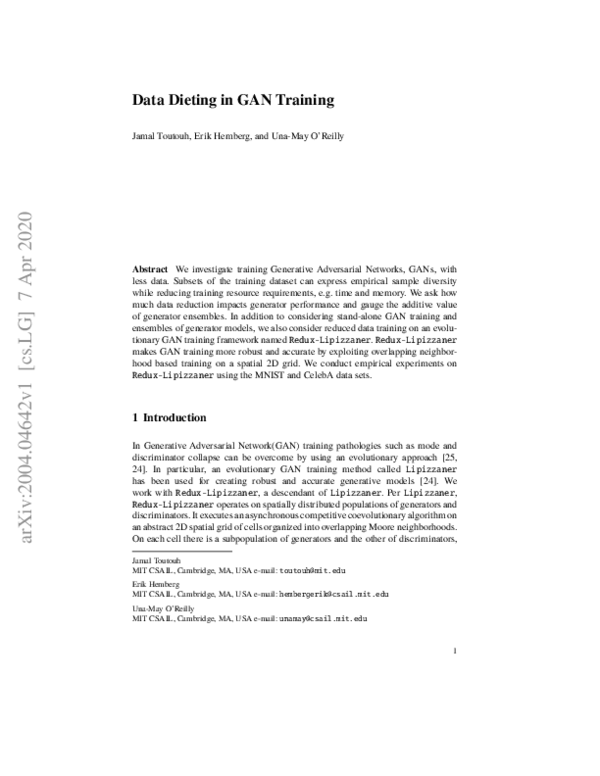 (PDF) Data Dieting in GAN Training