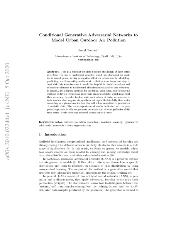 (PDF) Conditional Generative Adversarial Networks to Model Urban Outdoor Air Pollution