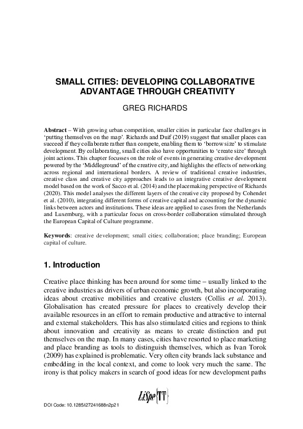 (PDF) Small Cities Developing Collaborative Advantage Through Collaboration