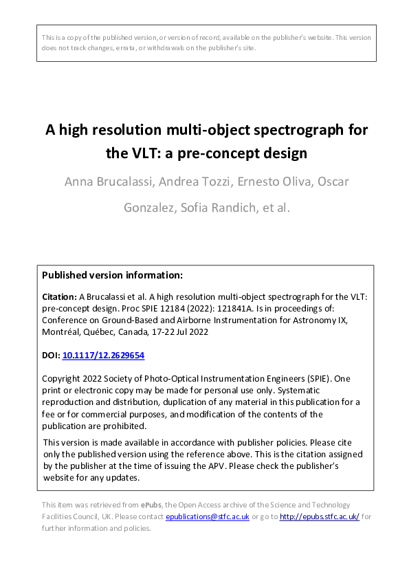 (PDF) A high resolution multi-object spectrograph for the VLT: pre ...