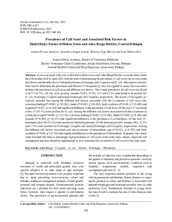 (PDF) Prevalence of Calf Scour and Associated Risk Factors in Model ...
