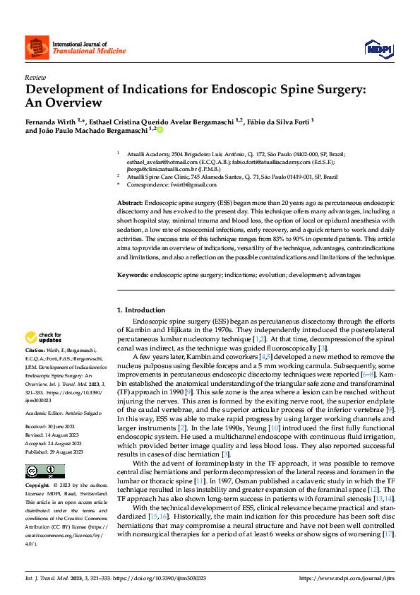 (PDF) Development of Indications for Endoscopic Spine Surgery: An Overview