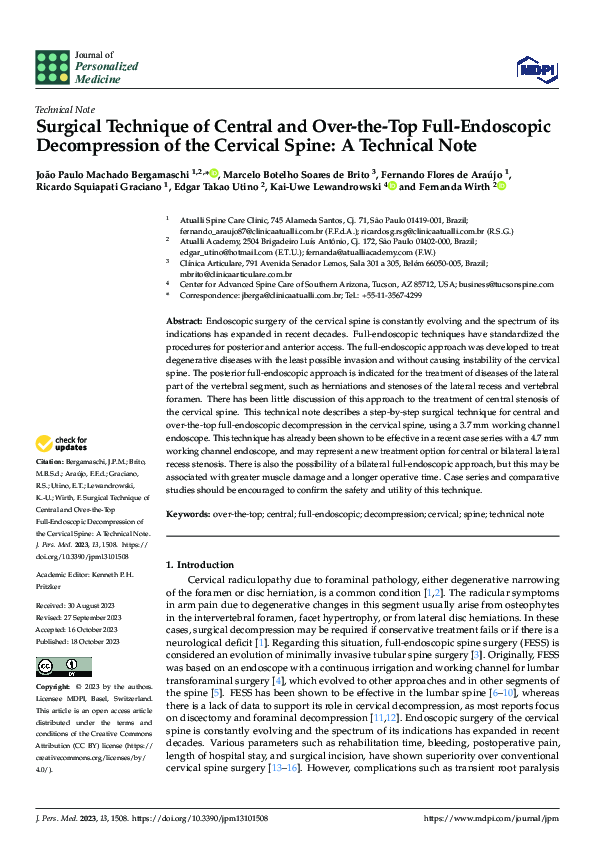 (PDF) Surgical Technique of Central and Over-the-Top Full-Endoscopic Decompression of the ...