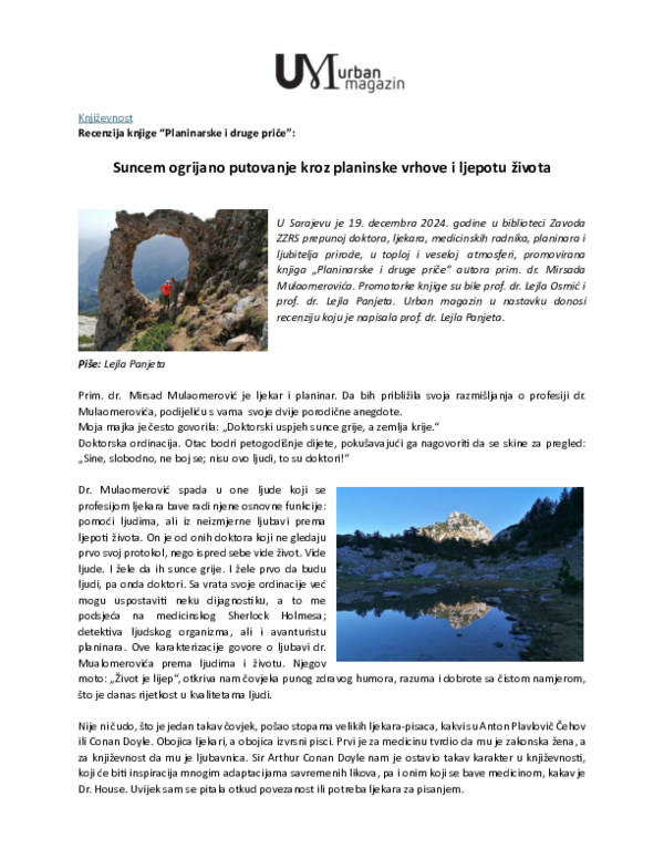 (PDF) Suncem ogrijano putovanje kroz planinske vrhove i ljepotu zivota