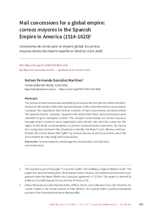 (PDF) Mail concessions for a global empire: correos mayores in the ...