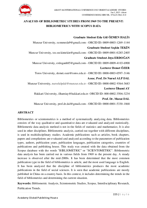 (PDF) ANALYSIS OF BIBLIOMETRIC STUDIES FROM 1969 TO THE PRESENT ...
