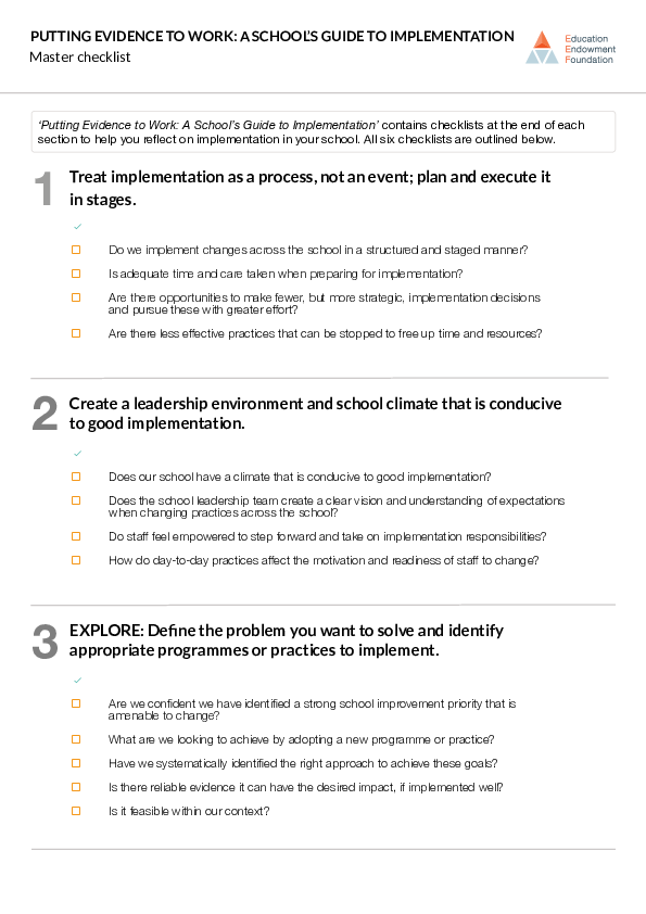 (PDF) Putting evidence to work : a school's guide to implementation ...