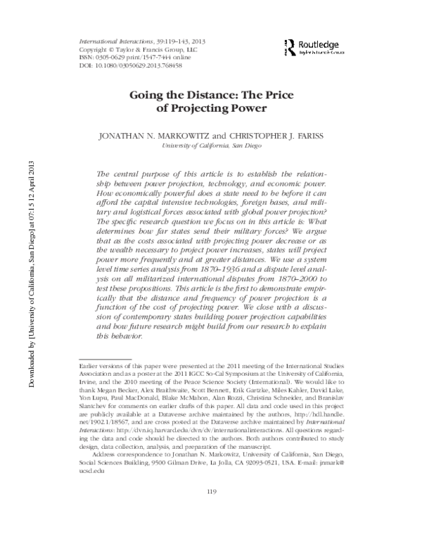 (PDF) Going the Distance: The Price of Projecting Power