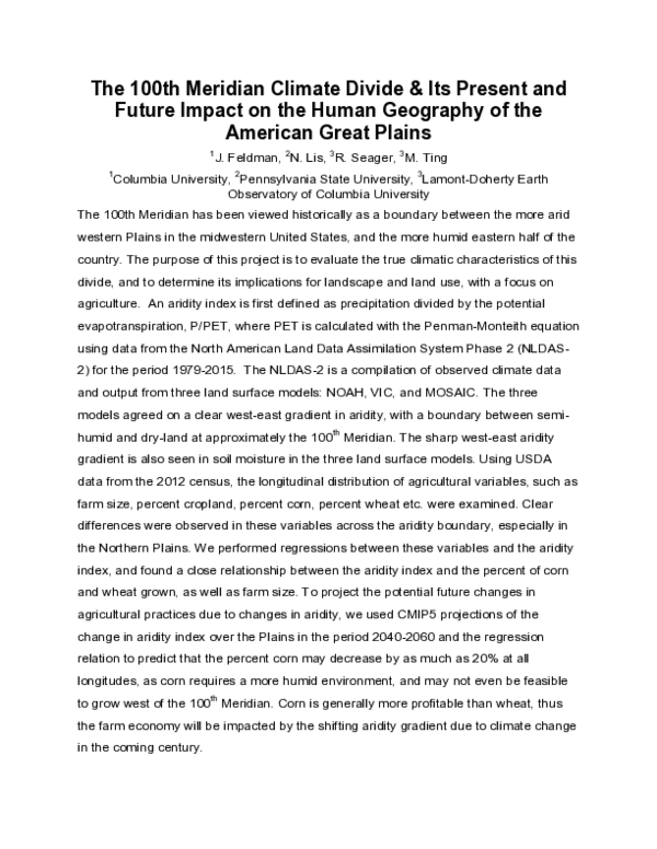 (PDF) The 100th Meridian Climate Divide & Its Present and Future Impact ...