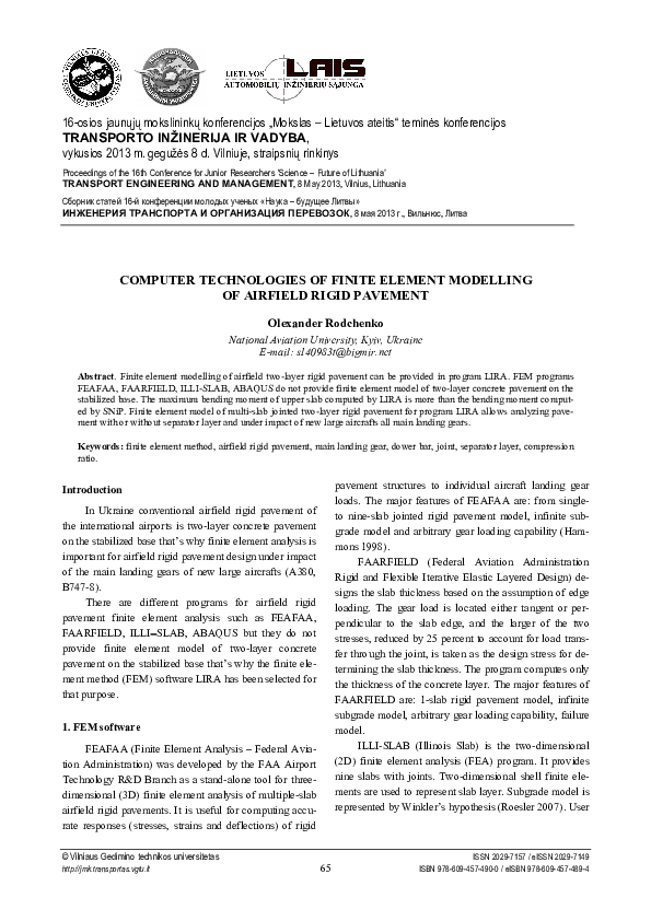 (PDF) Computer technologies of finite element modelling of airfield rigid pavement