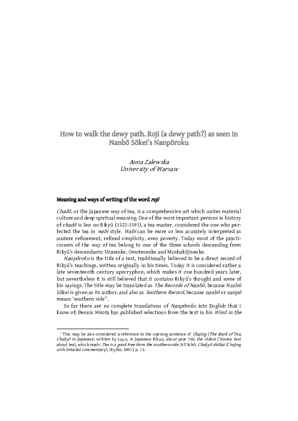 (PDF) How to Walk the Dewy Path. Roji (a Dewy Path?) as Seen in Nanbō ...