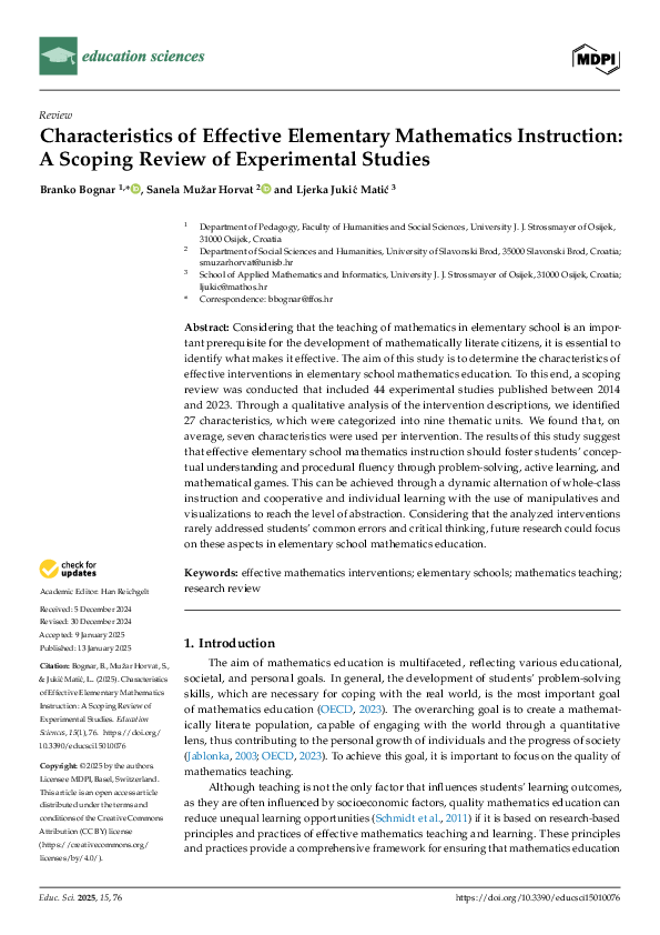 (PDF) Characteristics of Effective Elementary Mathematics Instruction ...