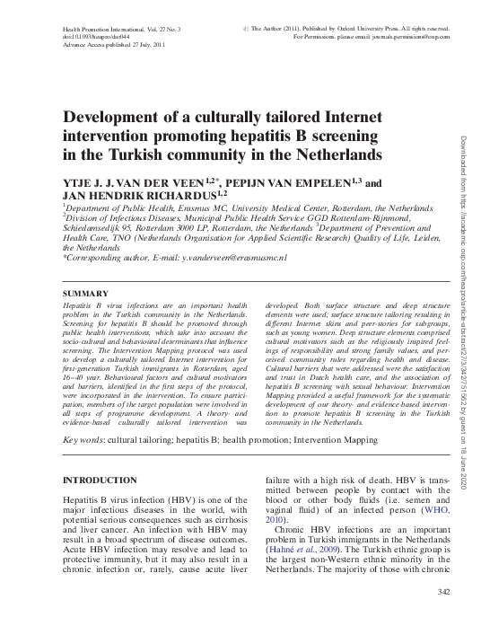 (PDF) Development of a culturally tailored Internet intervention promoting hepatitis B screening ...