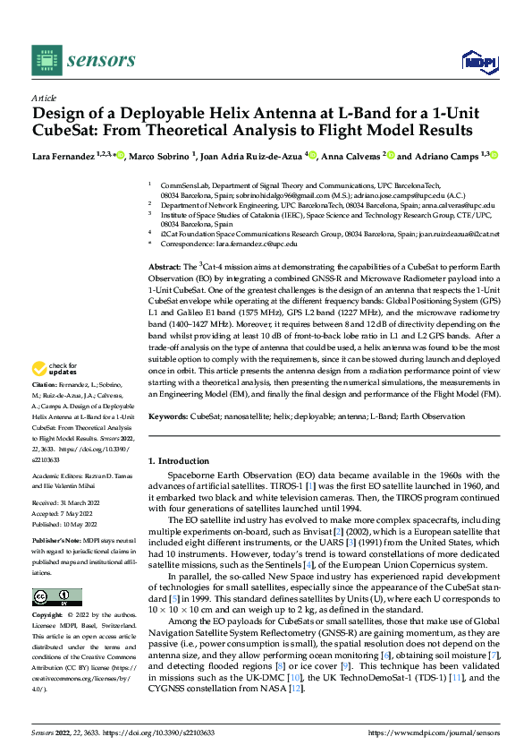 (PDF) Design of a Deployable Helix Antenna at L-Band for a 1-Unit CubeSat: From Theoretical ...