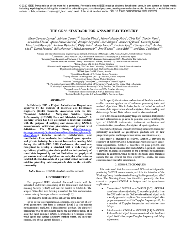 (PDF) The GRSS Standard for GNSS-Reflectometry