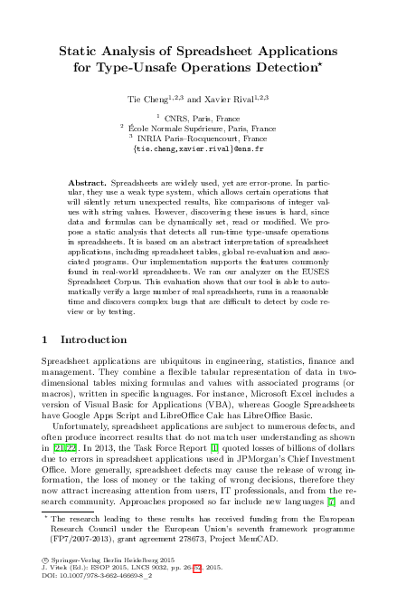 (PDF) Static Analysis of Spreadsheet Applications for Type-Unsafe Operations Detection