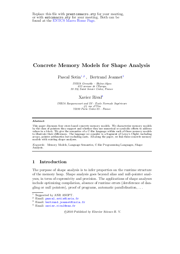 (PDF) Concrete Memory Models for Shape Analysis