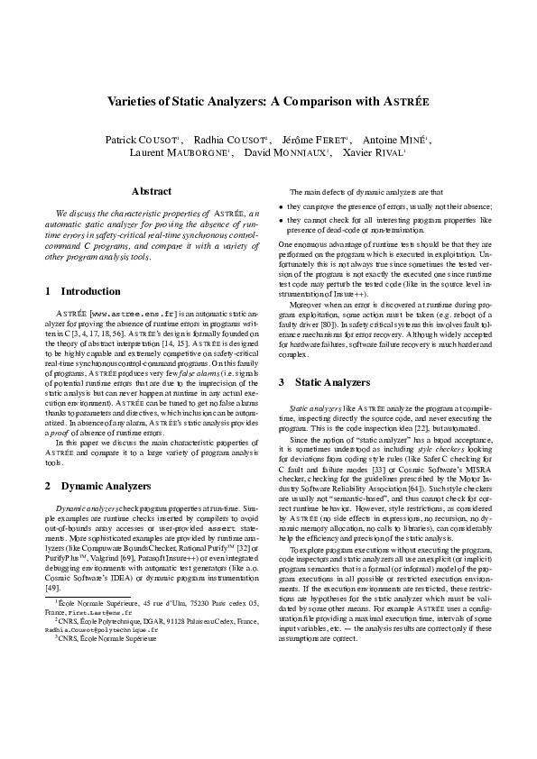 (PDF) Varieties of Static Analyzers: A Comparison with ASTREE