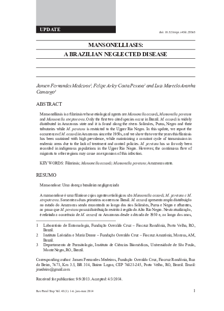 (PDF) Mansonelliasis: A Brazilian Neglected Disease