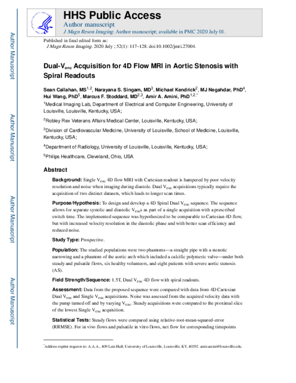 (PDF) Dual‐Venc acquisition for 4D flow MRI in aortic stenosis with ...
