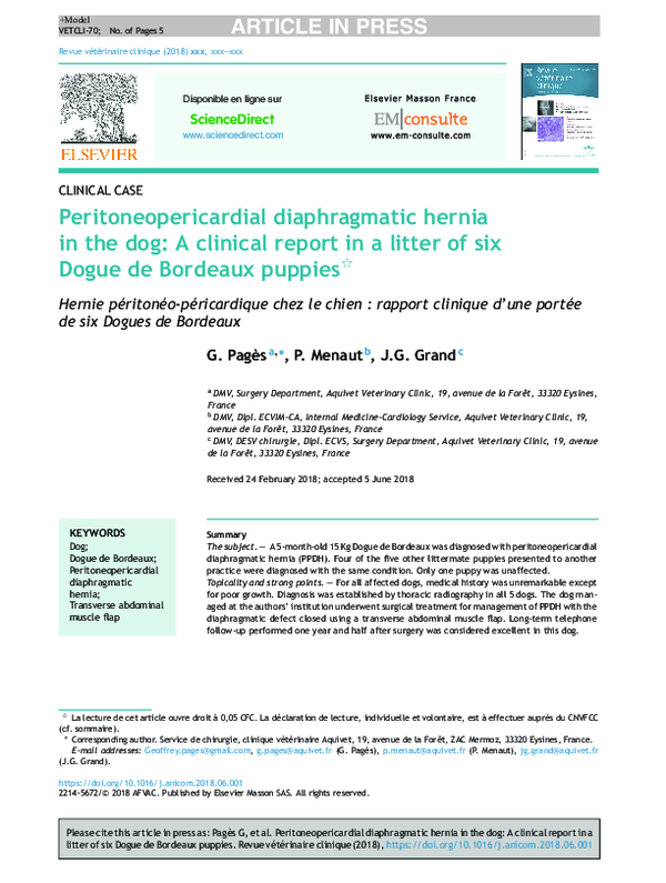 (PDF) Peritoneopericardial diaphragmatic hernia in the dog: A clinical ...