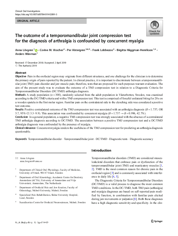 (PDF) TMJ Compression Test: Myalgia's Impact on Diagnosis