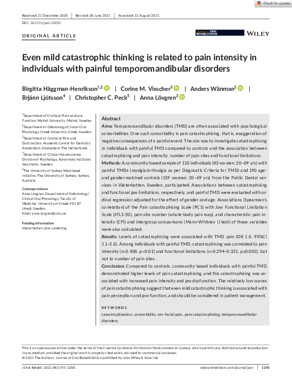 (PDF) Even mild catastrophic thinking is related to pain intensity in ...