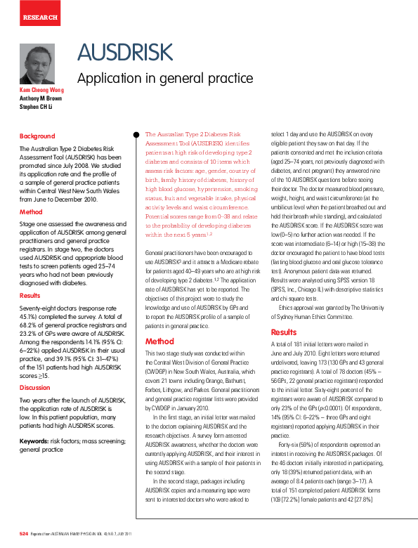(PDF) AUSDRISK - application in general practice