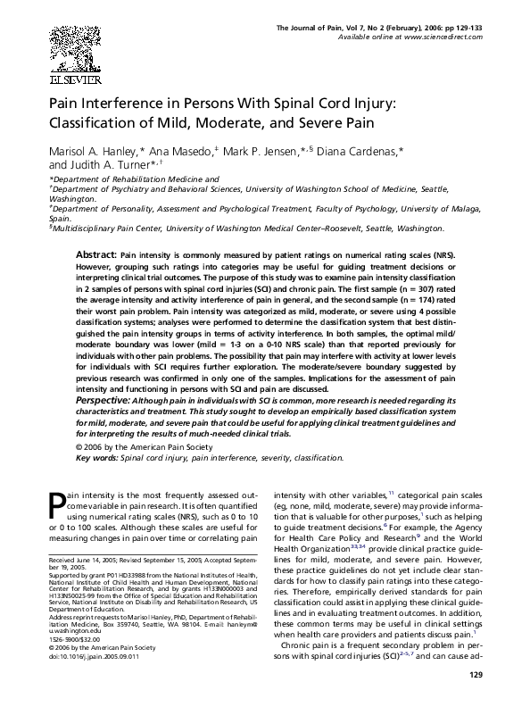 (PDF) Pain Interference in Persons With Spinal Cord Injury ...