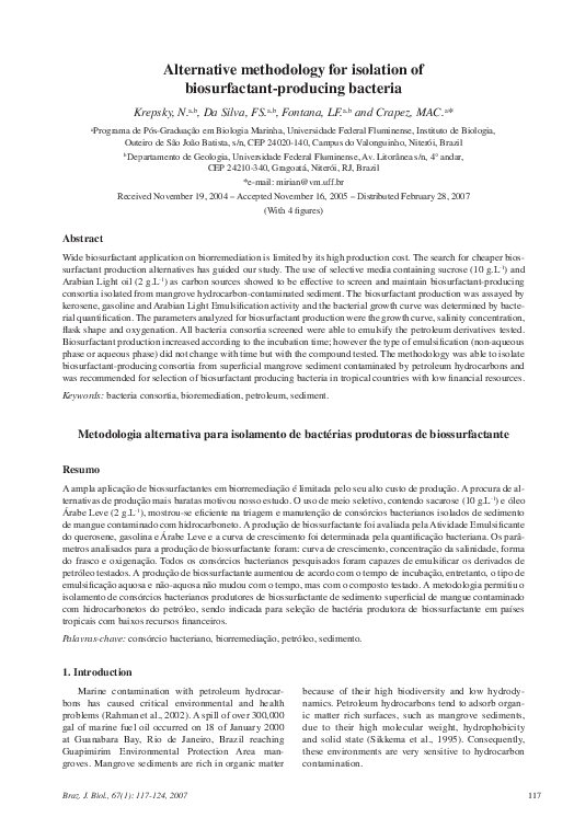 (PDF) Alternative methodology for isolation of biosurfactant-producing bacteria