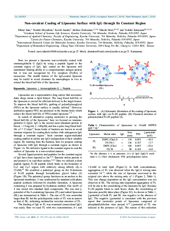 (PDF) Non-covalent Coating of Liposome Surface with IgG through Its ...