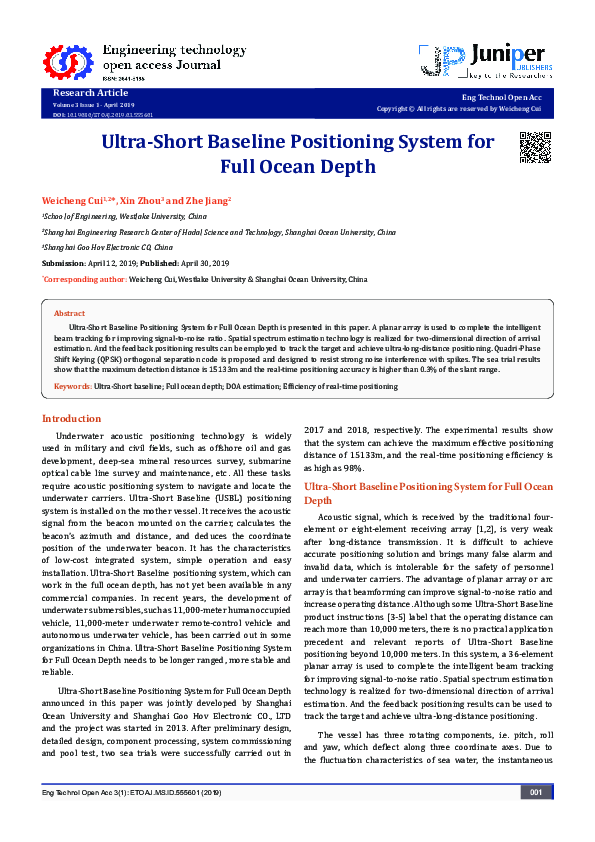 (PDF) Ultra-Short Baseline Positioning System for Full Ocean Depth