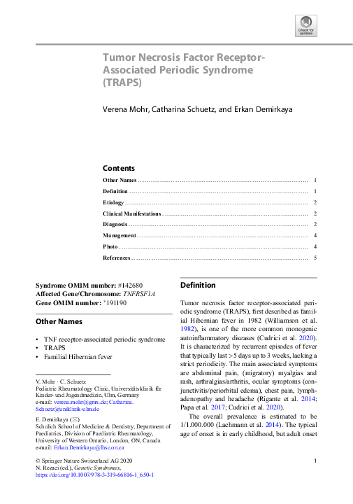(PDF) Tumor Necrosis Factor Receptor-Associated Periodic Syndrome (TRAPS)