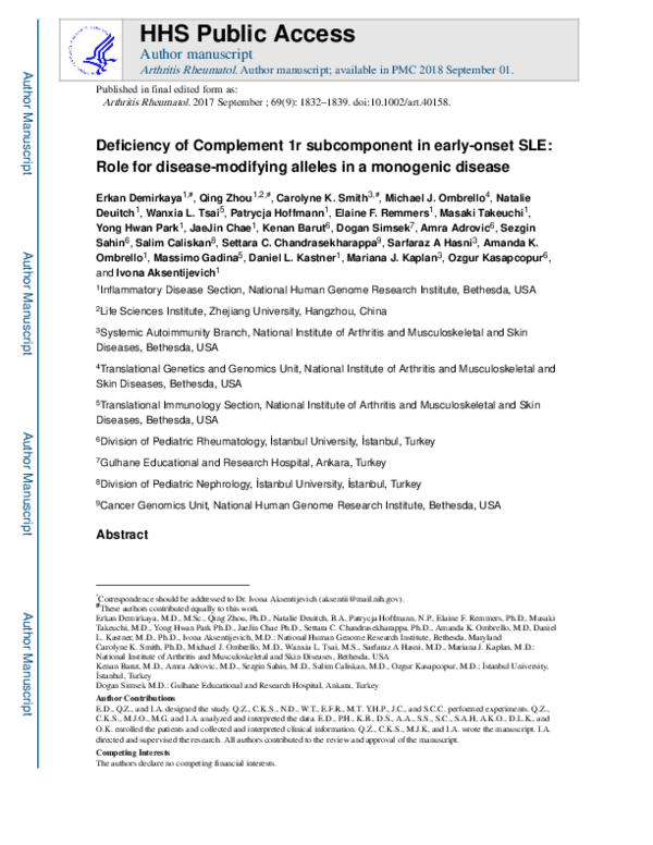 (PDF) Brief Report: Deficiency of Complement 1r Subcomponent in Early ...