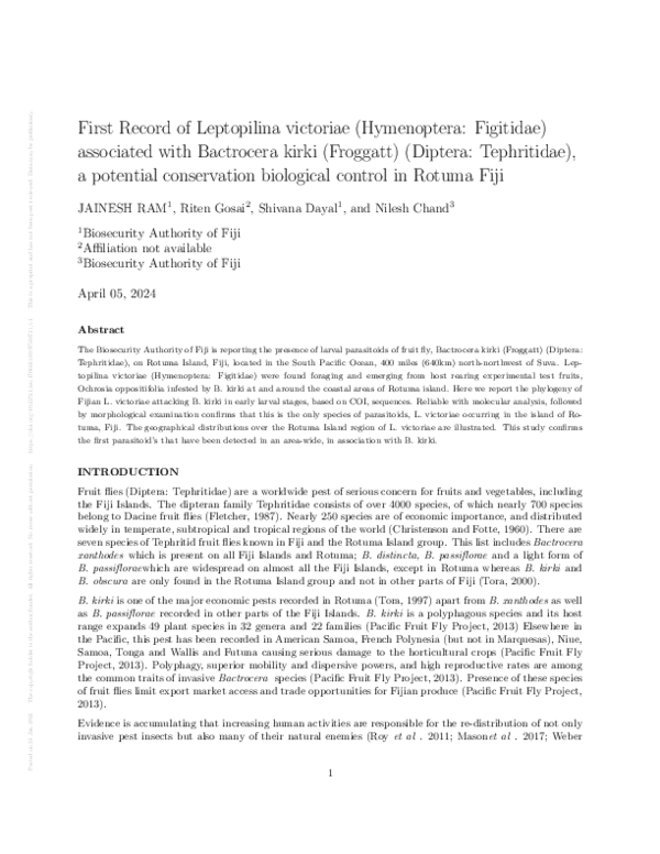 (PDF) First Record of Leptopilina victoriae (Hymenoptera: Figitidae ...