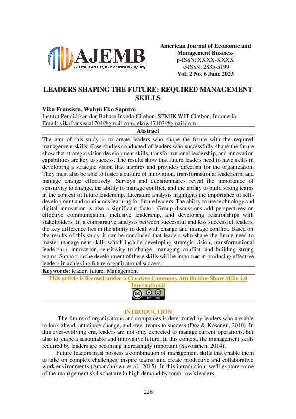 (PDF) Leaders Shaping The Future: Required Management Skills