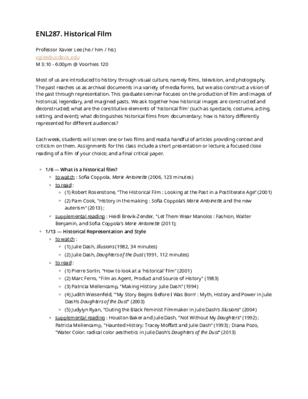 (PDF) Syllabus: Historical Film