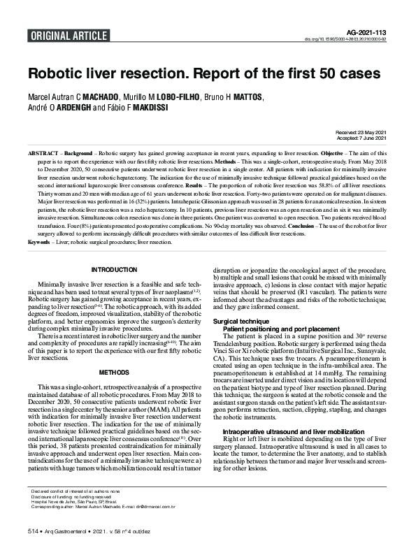 (PDF) Robotic Liver Resection. Report of the First 50 Cases