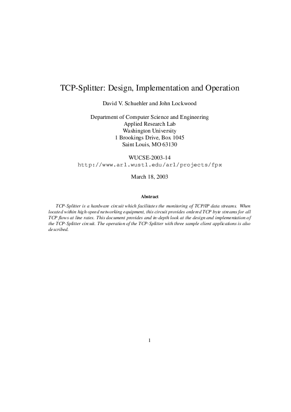 (PDF) TCP-Splitter: Design, Implementation and Operation